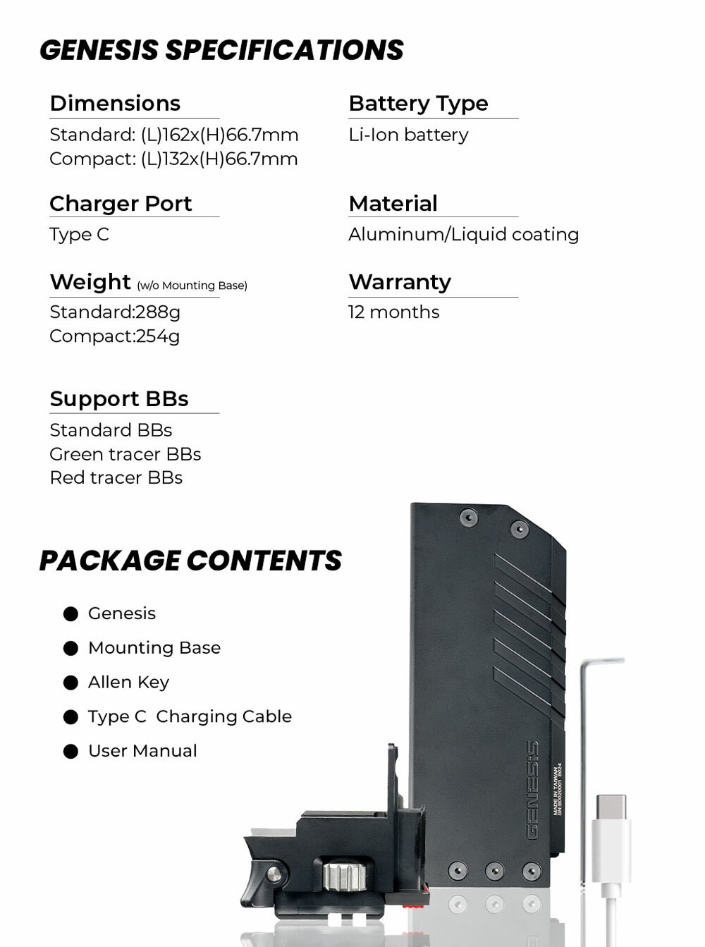 ACETECH Genesis Tracer Unit compact pour Glock 19
